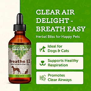 Animal Essentials Breathe EZ for Dogs & Cats - Pet Respiratory Support Supplement, Clear & Easy Breathing, Healthy Respiration, Herbal Formula - 2 Fl Oz