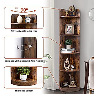 Fun Memories 5-Tier Corner Bookshelf - 63" Tall Modern FreeStanding Corner Bookcase - Durable Wood Corner Cabinet - Perfect for Living Rooms, Bedrooms and Offices - Brown