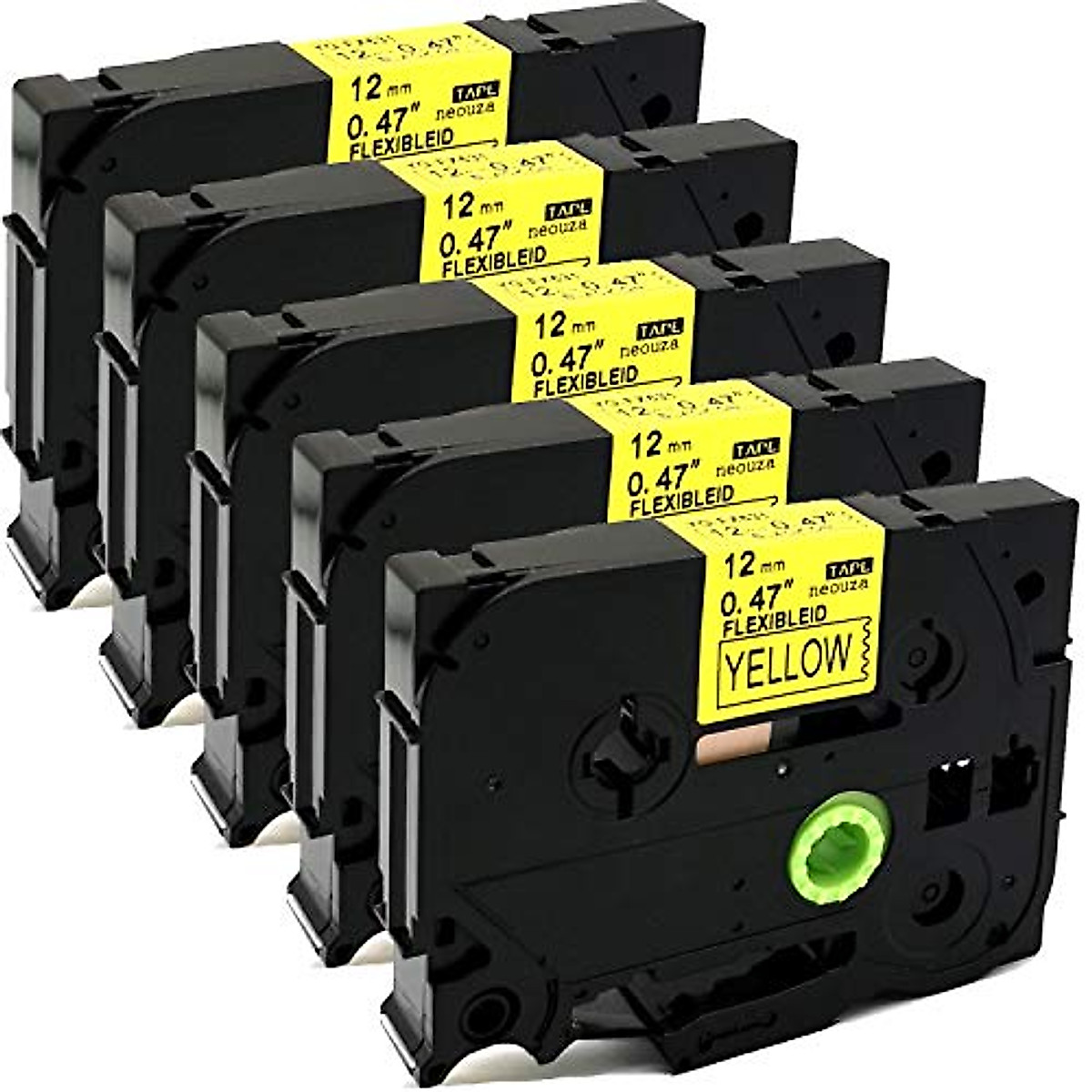 NEOUZA 5PK Compatible for Brother Laminated Tze Tz Label Tape Cartridge 12mmx8m (TZe-Fx631 Flexible ID Black on Yellow)