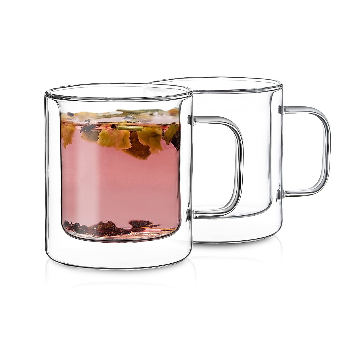 Red Rocks Double Wall Glass Coffee Mugs – Set of Two Hot-Drink Friendly Tea Cup Set – 12 Oz Capacity Clear Borosilicate Glass – Insulated Coffee Mugs With Handle