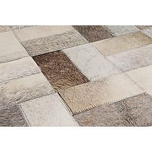 USA RUG Cowhide Grey Patchwork Home Decorative Living Room Area Rug Hand Made Cow Leather Hair (5'x8')