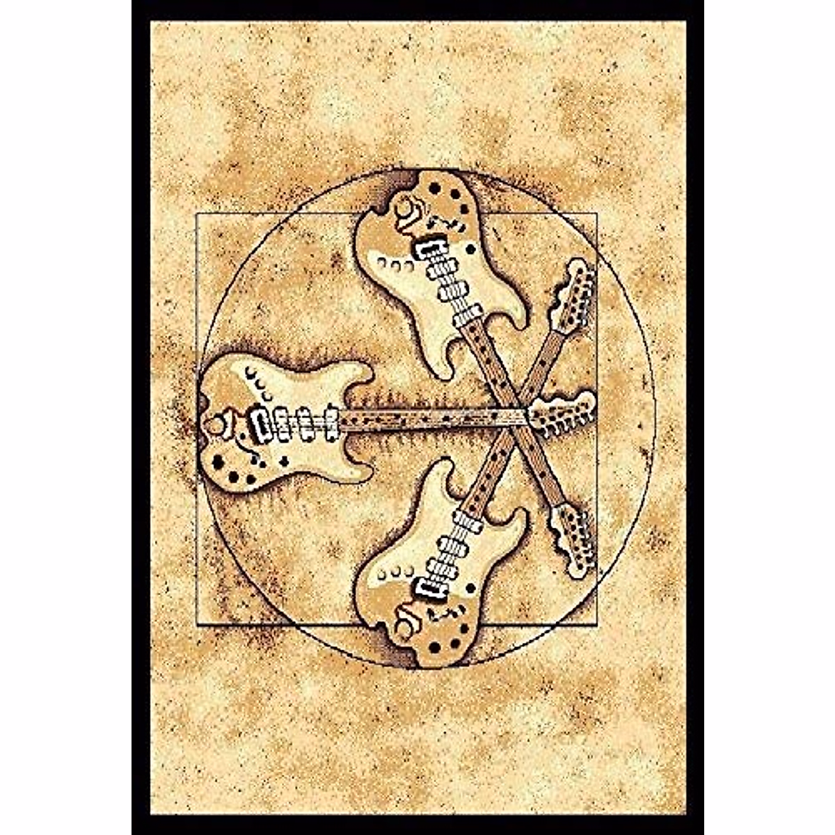 Champion Rugs Modern Three Electric Guitars Rock and ROLL Music Theme Novelty Area Rug (2’ X 3’)