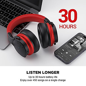 vibeadio Active Noise Cancelling Headphones Bluetooth Headphones Wireless Headphones Over Ear Headphones Wireless Noise Canceling Headphones with Mic, Deep Bass, Comfortable, 30 Hrs, Matte Black