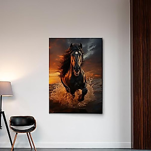 Majestic Black Stallion Galloping In The Clouds, Black Horse On Salt Flats, Canvas Print, Black Horse Print, Black Horse Wall Art, Canvas, Art Print
