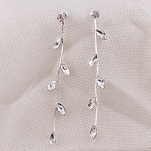 Grace Jun Silver Plated CZ Rhinestone Long Tassel Drop Earrings and Clip on Earrings No Pierced for Women (Ear clip)