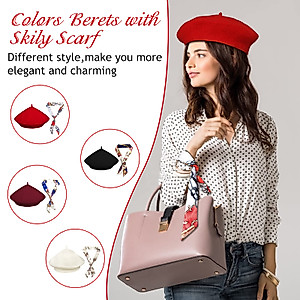 4 Sets Wool Beret Hat French Style Beanie Hats with Silky Neck Scarf Fashion Beret Caps for Women Girls Lady