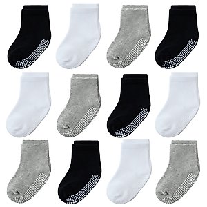 Tenpluszero 12 Pairs Baby Socks - Baby Non Slip Crew Socks for Little Boys Girls Toddler Kids Infants (Multicolor, 1-3 Years)