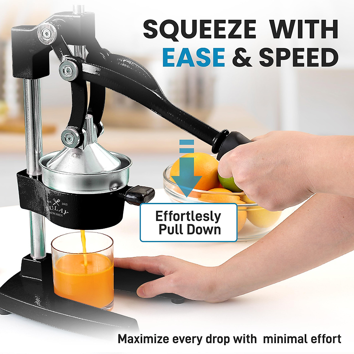 Zulay Professional Citrus Juicer - Manual Citrus Press and Orange Squeezer - Metal Lemon Squeezer - Premium Quality Heavy Duty Manual Orange Juicer and Lime Squeezer Press Stand, Black