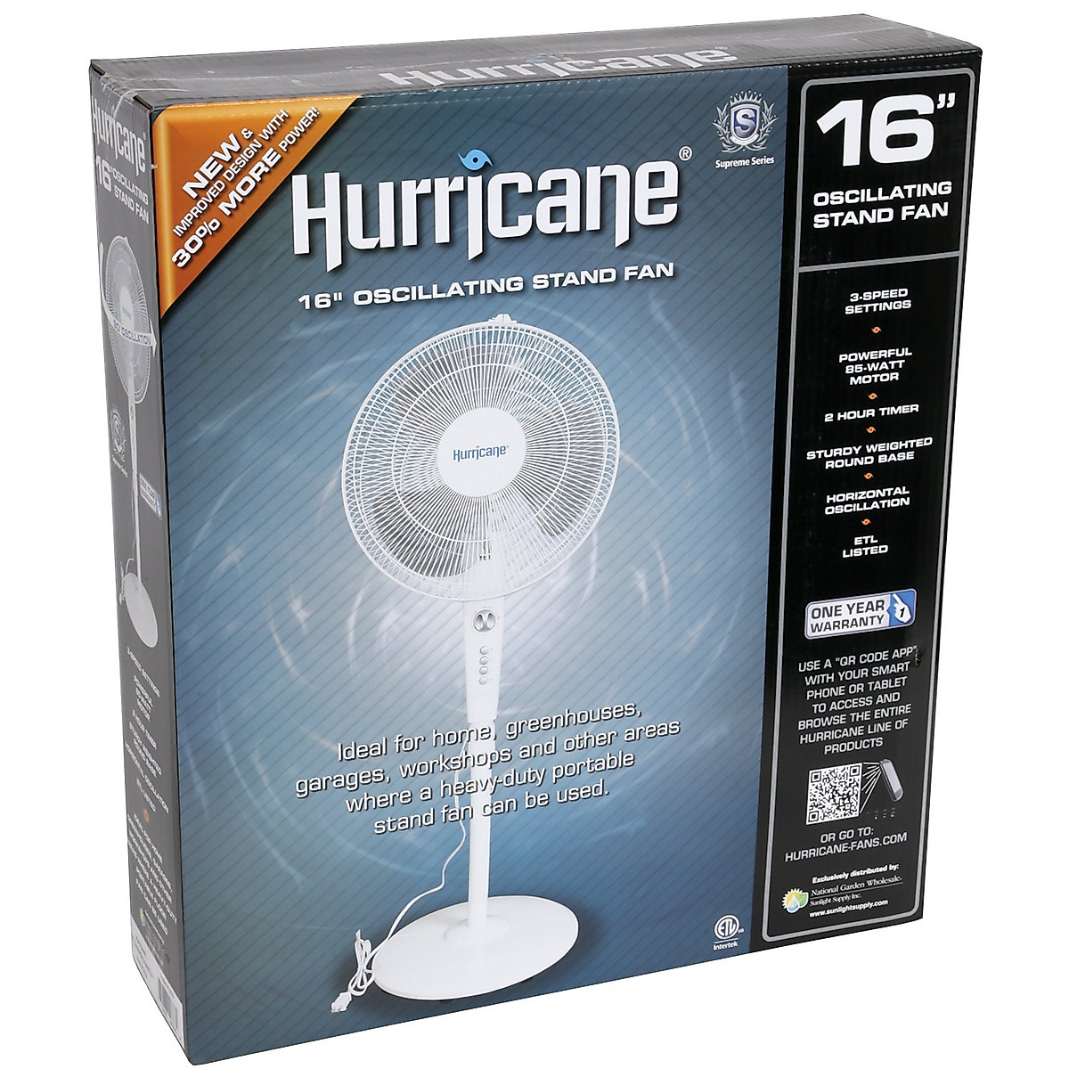 Hurricane Stand Fan - 16 Inch | Supreme Series |90 Degree Oscillation, 3 Speed Settings, Adjustable Height 41 Inches to 55 Inches - ETL Listed, White