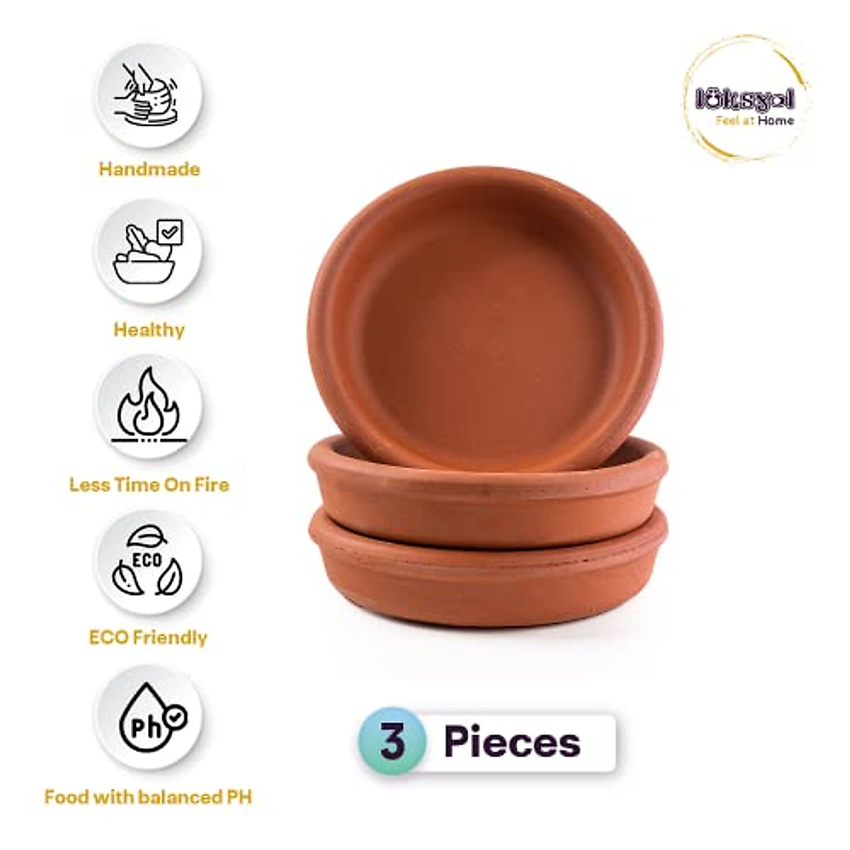 Luksyol Handmade Unglazed Clay Bowls: Elevate Your Culinary Experience with a Set of 3 (6.3 x 1.57 in) | Authentic Terracotta Cooking for Indian, Mexican, Korean Cuisine | Microwave-Friendly and Safe|
