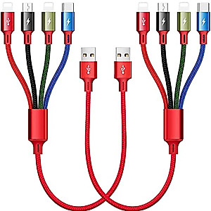 MINLU Short Multi Charging Cable 3A 4 in 1 Multi Fast Charger Cord Multi Charging Cord Multi Cable with IP/Type C/Micro USB Ports for Cell Phones/Tablets/Samsung Galaxy/LG/Huawei & More(1Ft/2Pack)