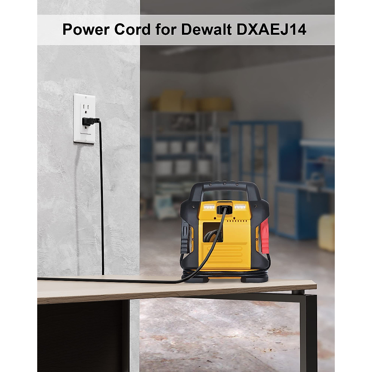 WUKUR Power Cord for Dewalt DXAEJ14 1400 Peak Amp Car Jump Starter DXAEPS2 Professional 12V Power Supply Car Power Source Station Power Cord 4.9FT Black