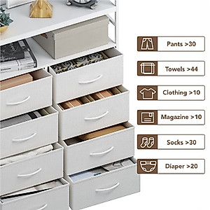 SAILUN Dresser 8 Drawers with Double Shelf, Tall Storage Organizer Unit for Bedroom/Living Room/Entryway, Wooden Front and Top, White