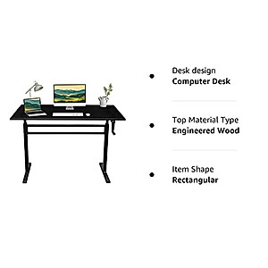 ERGO COMFY Manual Adjustable Height Standing Desk, 48 x 24 Inch Hand Crank Standing Desk with One-Piece Table Top, Sit Stand up Rising Desk, Home Office Computer Workstation, Black
