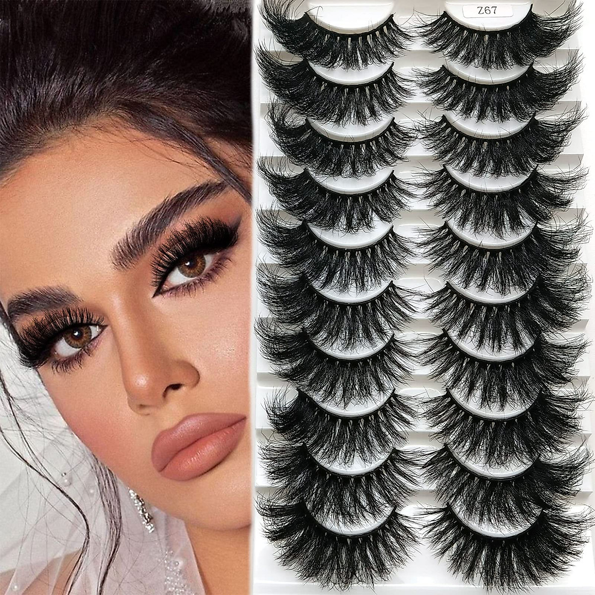royaomis Fluffy Mink Lashes 20mm Cat-Eye Faux Mink Eyelashes 10 Pairs, 8d Dramatic Long Thick Volume Fake Eyelashes by Royaomis(Z67)