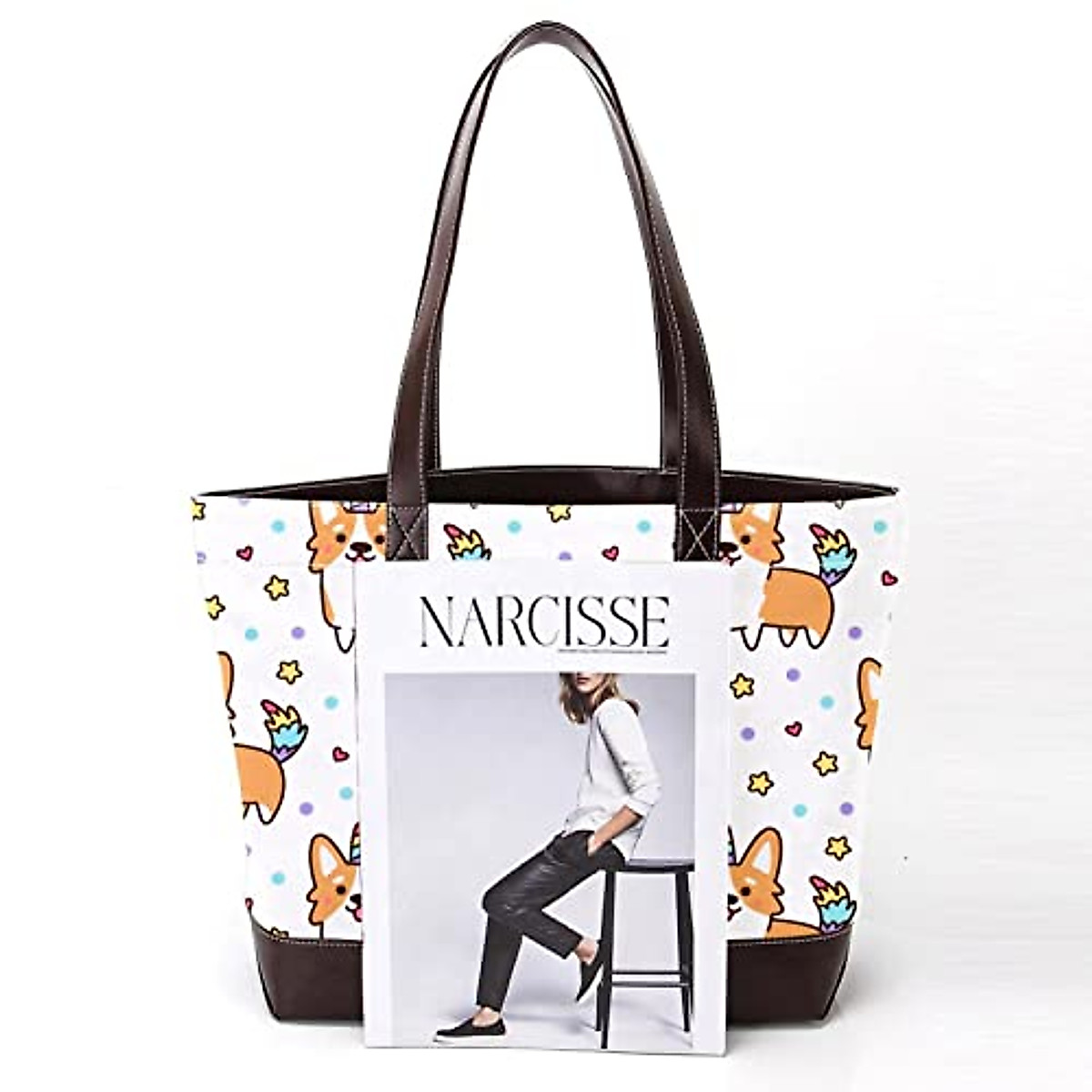 Welsh Corgi Unicorn Star Heart Tote Bags Large Leather canvas Purses and Handbags for Women Top Handle Shoulder Satchel Hobo Bags