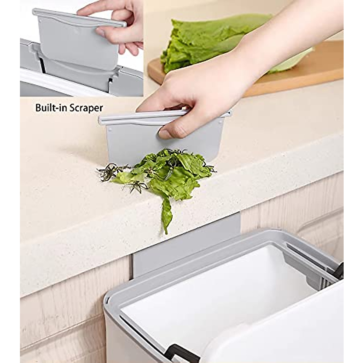 Cedilis 2.4 Gallon Kitchen Compost Bin for Counter Top, Under Sink Garbage Can, Hanging Trash Can with Lid for Kitchen Cabinet Door, Indoor Compost Bucket, Food Waste Bin, Mountable, White