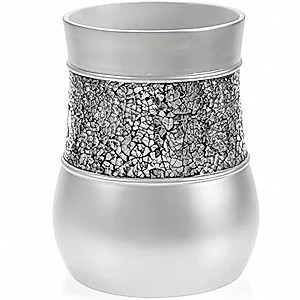 Creative Scents Silver Bathroom Accessories Set complete - Decorative Crackled Glass 6 Piece Bathroom Set Features: Trash Can, Tissue Box Cover, Soap Dispenser, Toothbrush Holder, Soap Dish, & Tumbler