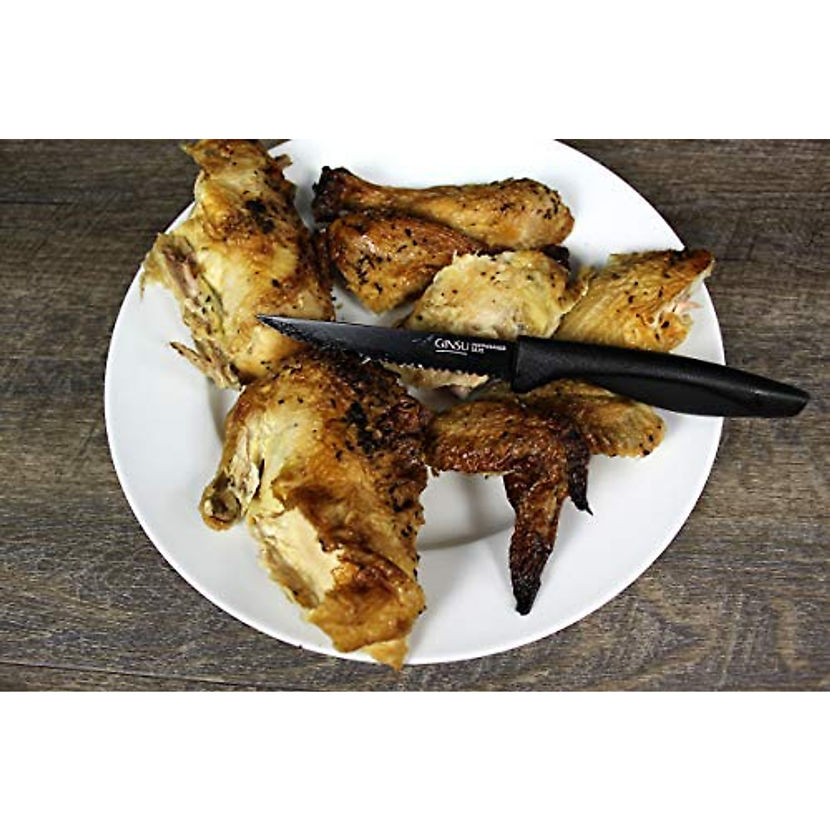 GINSU Daku Series Dishwasher Safe, Fade Resistant, Black Ceramic Coated, 6 Piece Steak Knife Set (DAK-KB-DS-006-1), 4.5 inches