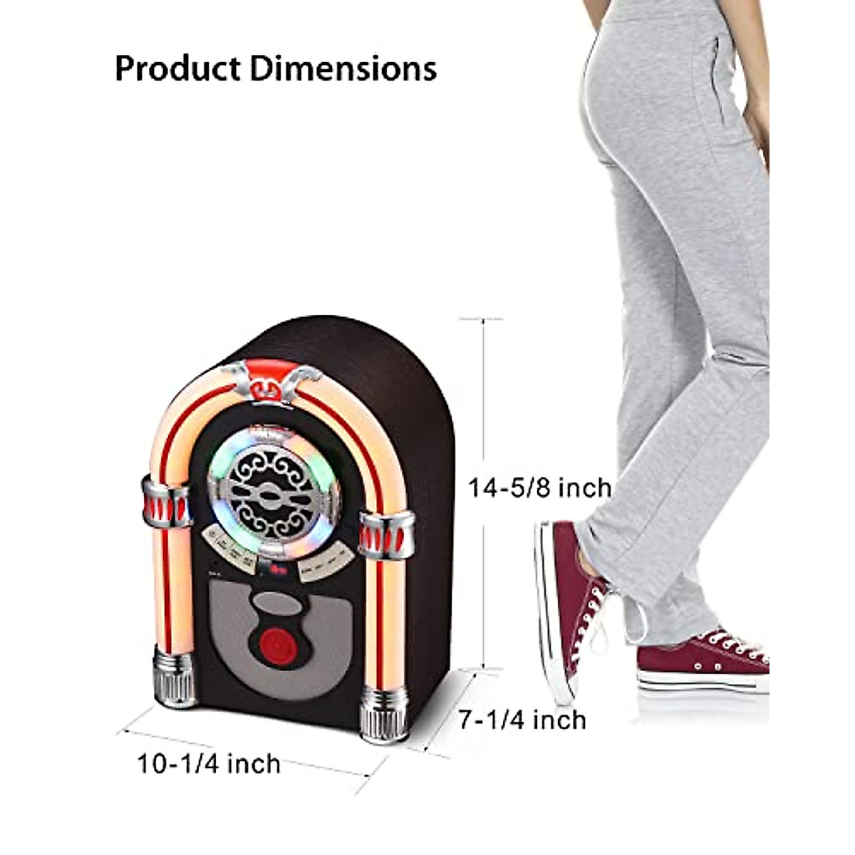 UEME Retro Tabletop Jukebox with Bluetooth, FM Radio, AUX-in Port and Color Changing LED Lights