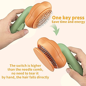 Ptlom Pet Grooming Brush Cat Deshedding Brush, Self-Cleaning Slicker Cat Brushes for Long and Short Hairied Cats Dogs, Kittens Shedding Comb Pets Supplies Massage Tool for Hair Removal