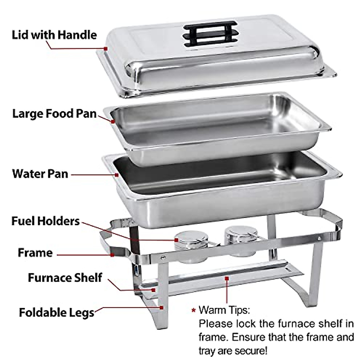SUPER DEAL Newest 4 Pack 8QT Food Warmer, Rectangular Chafing Dish Buffet Set w/Foldable Frame Legs, Stainless Steel Full Size Chafer Dish for Parties