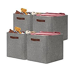 Consmos 4-Pack 13 Inch Large Fabric Storage Bins Storage Basket for Shelves (13"x13"x13"-4pack, Gray)