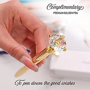 B&F Guest Book for Wedding, Guest Book Wedding Reception with Gold Diamond Crystal Pen with Holder, 9" x 6" White Polaroid Guest Book with 60 Sheets (120 Pages)