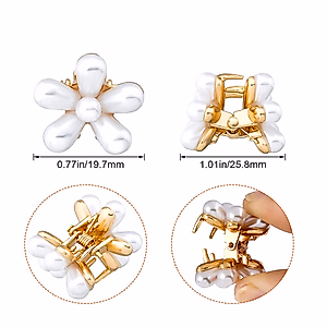 10 Pcs Small Mini Pearl Claw Clips with Flower Design, Sweet Artificial Bangs Clips Decorative Hair Accessories for Women Girls