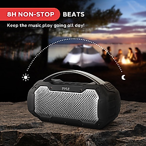 Pyle Portable Wireless Bluetooth Loud Streaming Speaker w/Deep Bass Hands-Free Microphone w/TWS Stereo Sound Function - IPX6 Waterproof Outdoor Speaker, 8H Playtime, AUX, BT Range 32+ ft - PCMPSB1BK