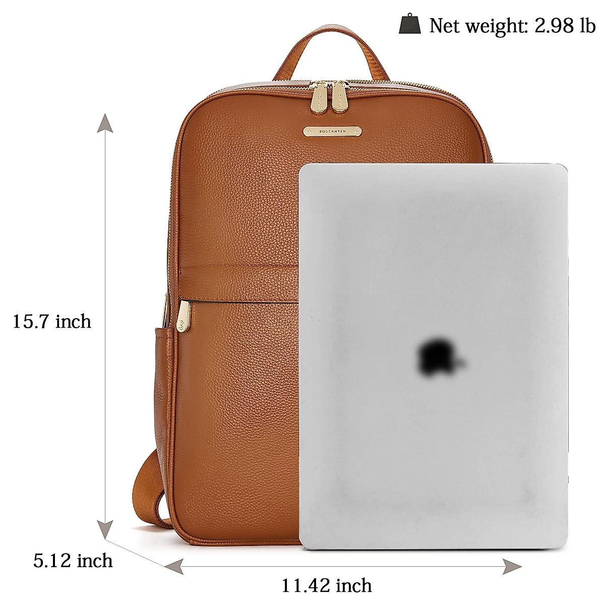 BOSTANTEN Genuine Leather 15.6 inch Laptop Backpack Purse for Women College Casual Backpack Travel Bag Daypack Brown