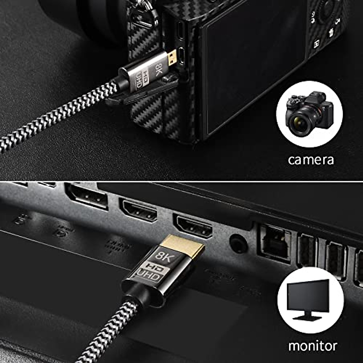 Micro HDMI to HDMI 2.1 8K Cable 5FT, Ultra High Speed 8K@60Hz 4K@120Hz 48Gbps HDMI Cord Compatible with Digital Cameras, Camcorders, Tablets (5.00)