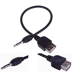 Black 3.5mm Male AUX Audio Plug Jack to USB Female Converter Cable Cord Car MP3