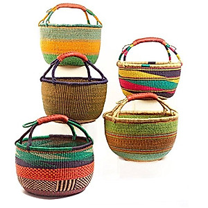 Large African Basket | Round Bolga Basket | Ghana Basket (ASSOR / COLORS VARY) 14”-16”