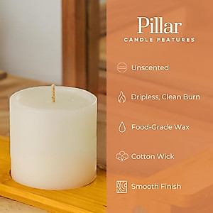 Simply Soson 3x3 inch Ivory Pillar Candles Set of 3, Smooth Texture, Unscented Ivory Candles, Dripless Candles, 3 inch Pillar Candles Ideal as Wedding, Parties, Spas, Dinner, Home Decoration, Church