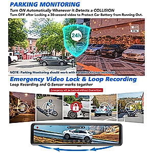 PORMIDO Mirror Dash Cam 12" with Detached Front Camera,Anti Glare Full Touch Split Screen HD 1296P,Car Backup Rear View Mirror Camera Dual Lens with Sony Sensor,Super Night Vision,Parking Assistance