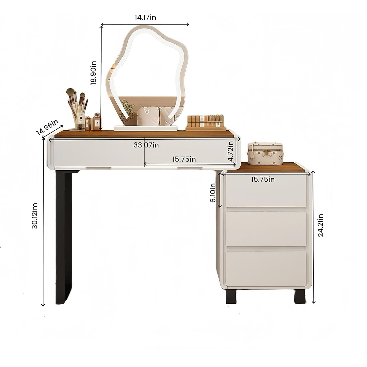 HOMEHIGH Vanity Desk with Mirror and Lights, Dressing Table with 5 Drawers and Adjustable Cabinet, Makeup Vanity Desk with 3 Lighting Modes for Bedroom, Makeup Room