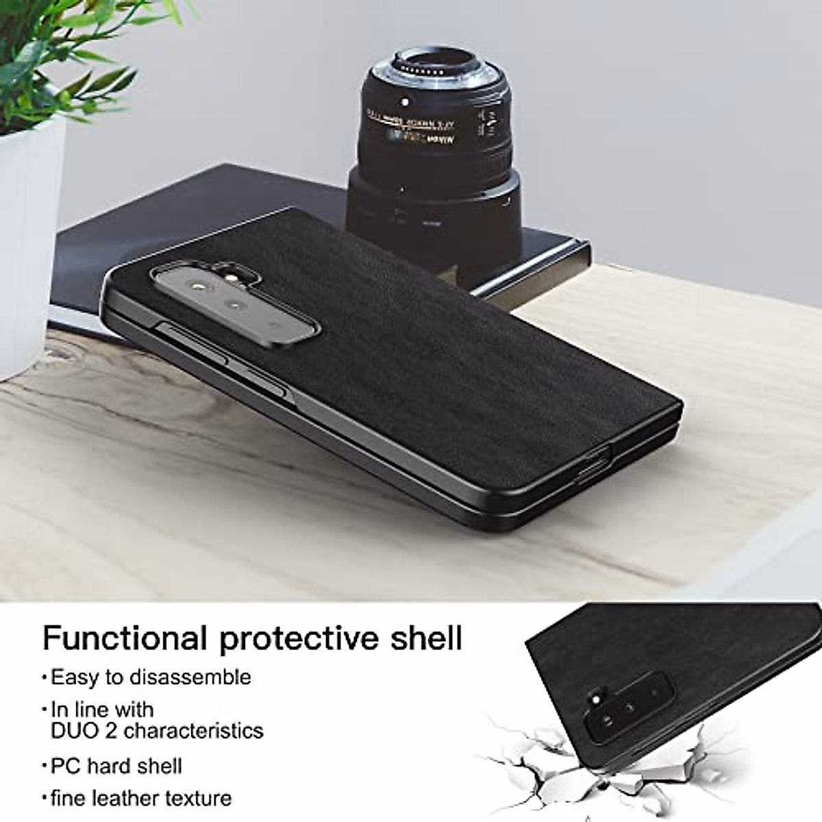 Foluu for Microsoft Surface Duo 2 Case, Surface Duo 2 2021 Leather Case, [Slim & Lightweight] PU Leather Back Cover Hard PC Durable Protective Phone Case for Microsoft Surface Duo 2 2021 (Blue)