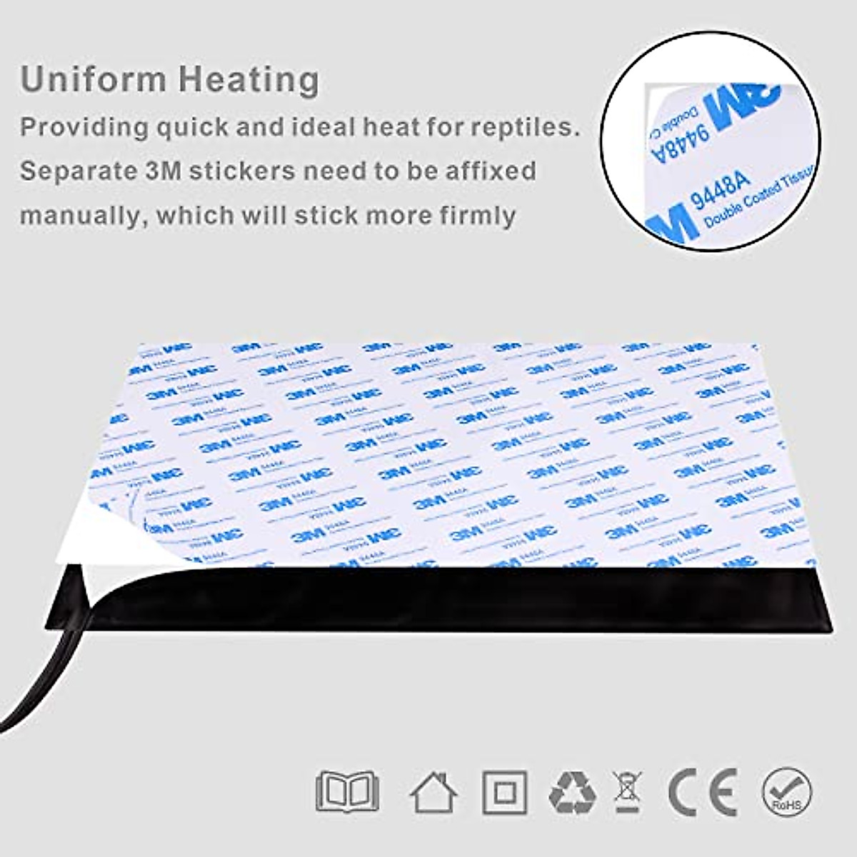 Aiicioo Reptile Heating Pad 8W - Reptile Heat Mat Pad for Bearded Dragon Leopard Gecko Hermit Crab Heater for 10 Gallon Reptile Tank