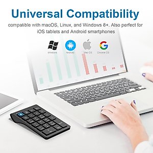 Bluetooth Number Pad Wireless & Wired 10 Key USB Keypad, Rechargeable Numpad for Laptops, Desktop, Computers Accessories Compatible with MacBook iPads ChromeBook EliteBook Notebook etc.