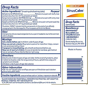 Boiron Sinuscalm Tablets for Sinus Pain Relief, Runny Nose, Congestion, Sinus Pressure, Headache - 120 Count (Pack of 1)