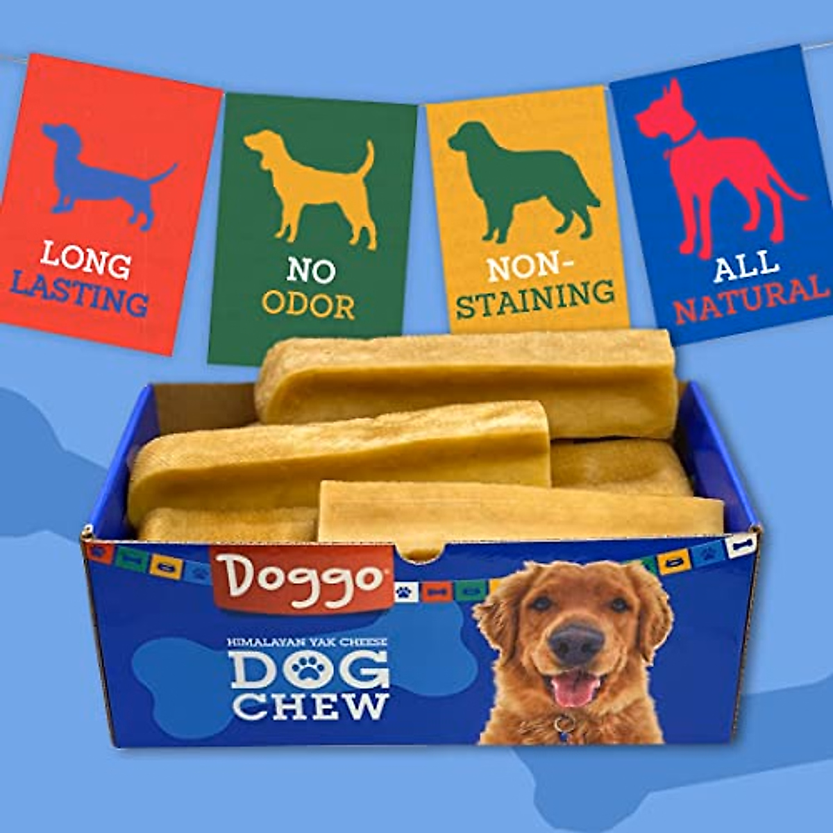 Doggo Dog Chew - Premium Yak Cheese Himalayan Dog Chews - Natural Yak Chews for Large and Small Dogs - Yak Milk Dog Chew - Long-Lasting Treats Aggressive Chewers - X-Large, 2 Pounds (6 Pieces)