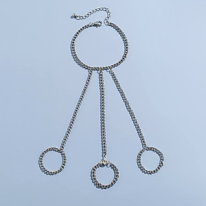 Asphire Punk Layered Chain Tassel Bracelet with Finger Ring Hand Harness Slave Bracelet Boho Wrist Chain for Women Teens Girls (Silver)