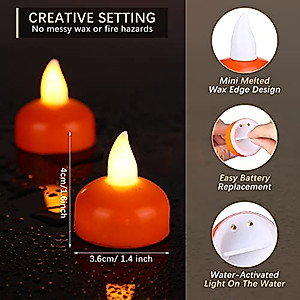 Zonon 20 Pcs Flameless Floating Candles Waterproof Floating Tealights Candles Warm Orange LED Flickering Candles Decor for Centerpiece Pool Wedding Party Bathtub Dinner