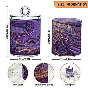 Coikll Purple Marble Qtip Holder with Lid 2PCS Apothecary Jars Storage Containers, Clear Plastic Canister for Cotton Swab,Floss Picks, Cosmetics