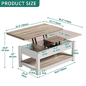 YITAHOME Lift Top Coffee Table, 3 in 1 Multi-Function Coffee Tables with Storage for Living Room, Farmhouse Modern Dining Table for Small Reception Room/Home Office,Grey Wash