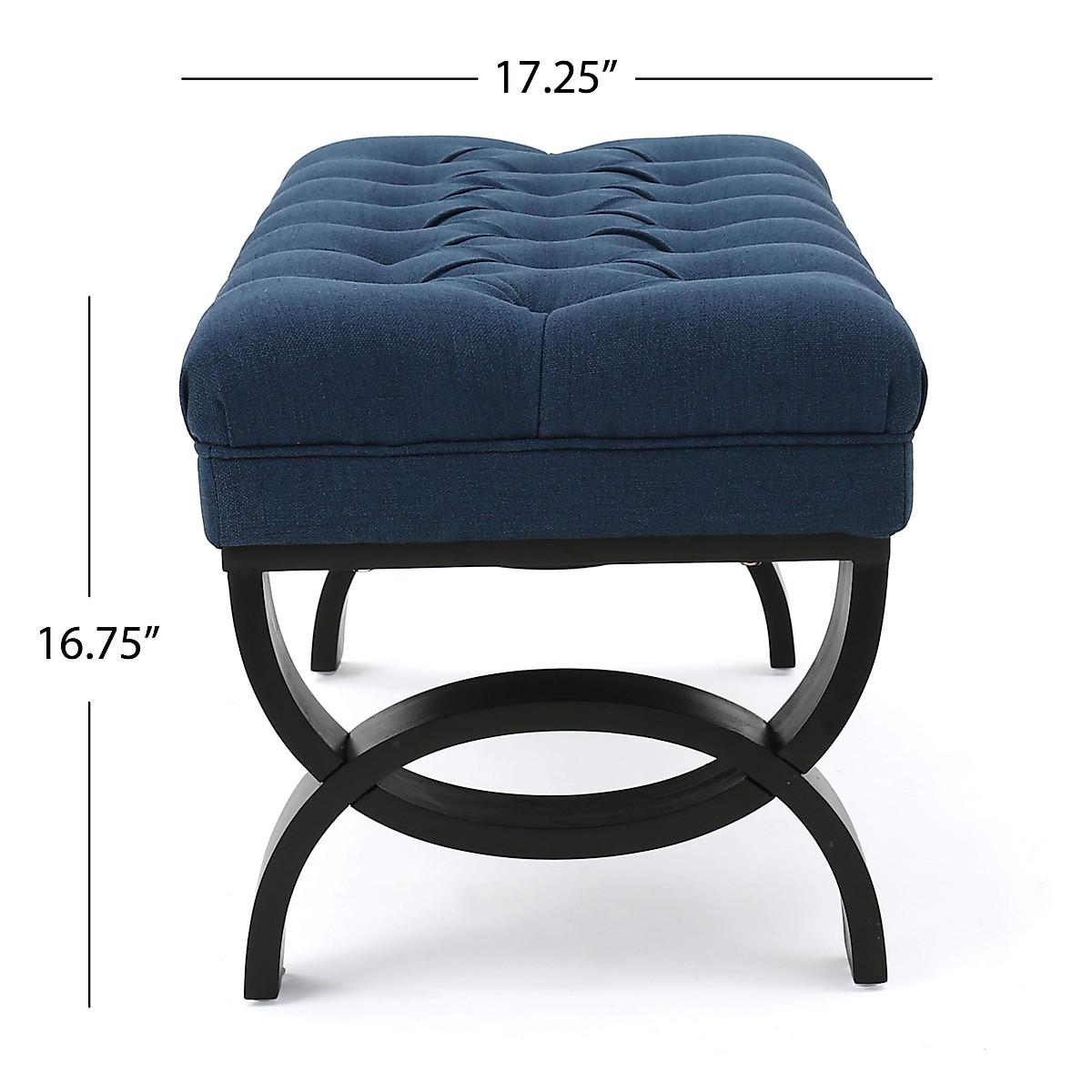 Christopher Knight Home Scarlett Fabric Ottoman Bench, Dark Blue 17.25”D x 41.00”W x 16.75”H