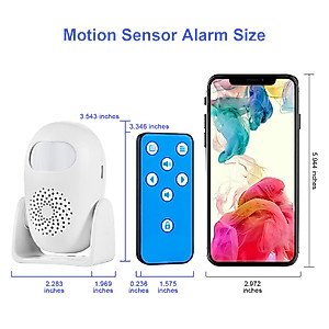 TOWODE Motion Detector Alarm Indoor Motion Sensor Alarm with Remote Control 110dB 4 Volume Levels Motion Detector Alert for Home Shop Store (1 Motion Detector, 1 Remote Control)