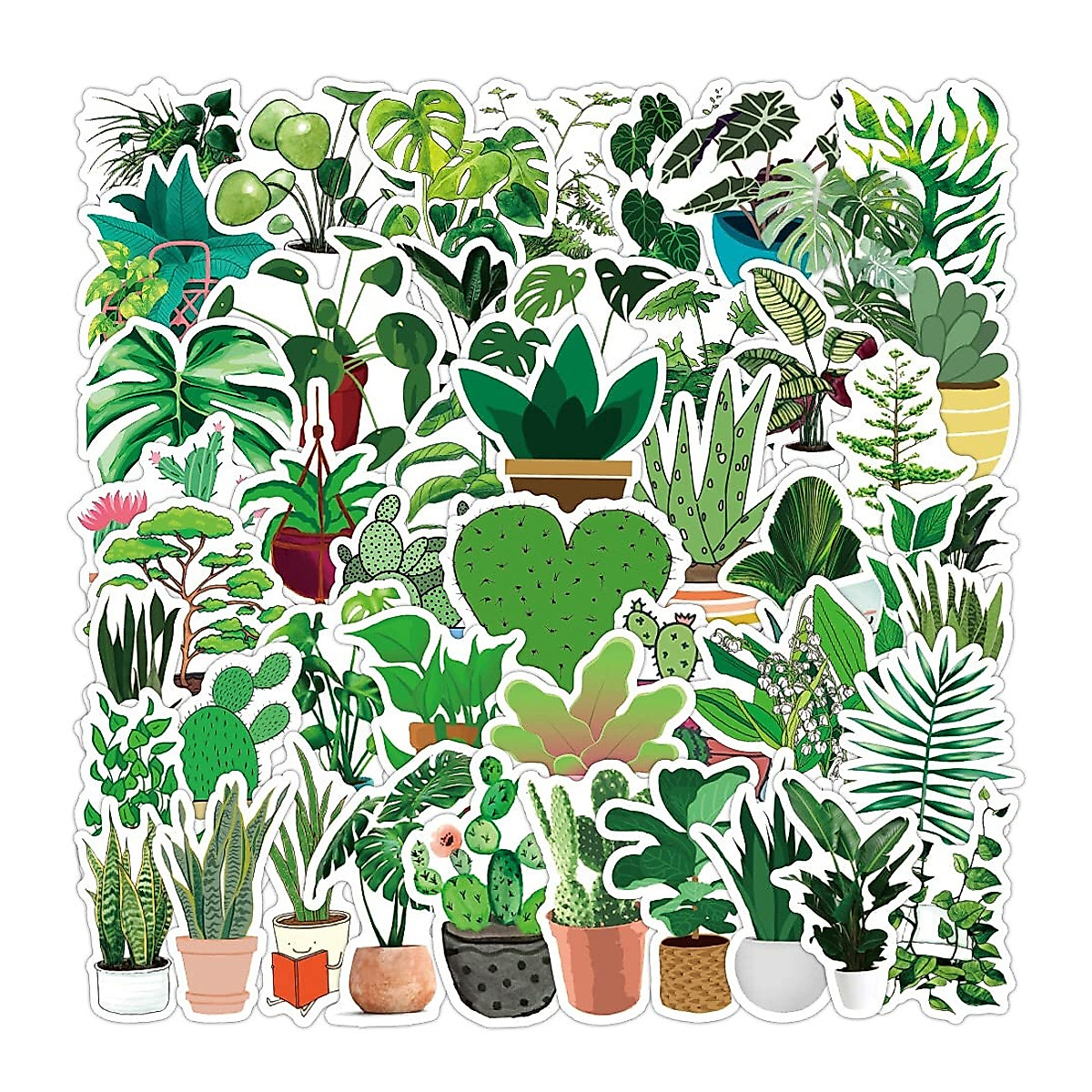 50 Pieces of Garden Potted Green Plant Stickers Kettle Envelope Greeting Card Desk Bedroom Refrigerator Laptop Diary Gift Box Home School Craft Decoration Waterproof Sticker