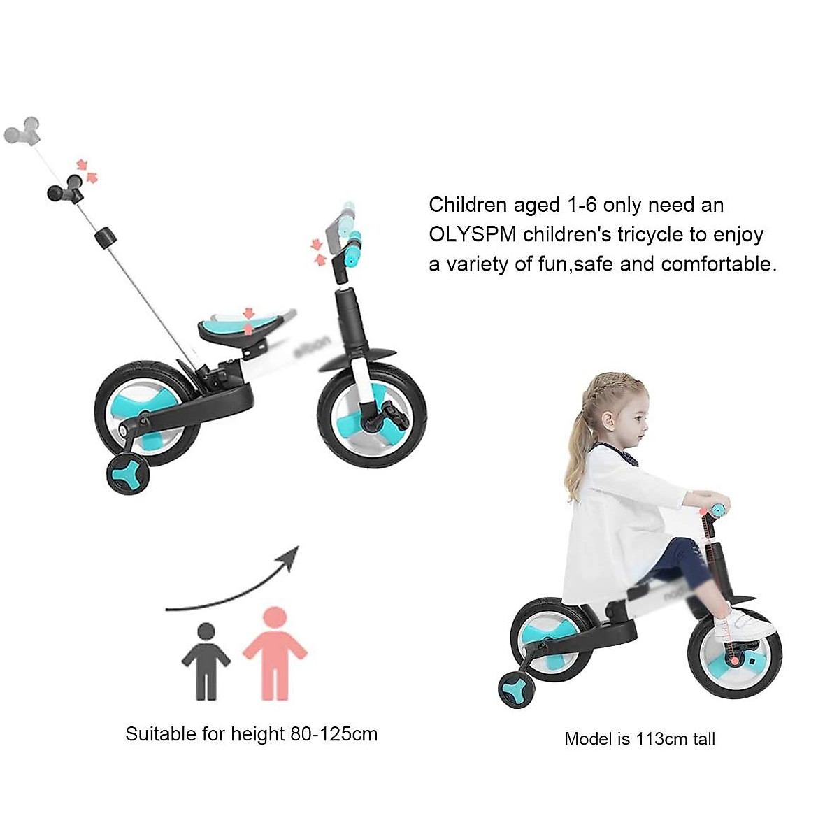 SZNWJ Ygqtbc 4 in 1 Kids Trike Enlarged Children Walker with Parent Steering Push Handle,Folding Balance Bike for 1-6 Years Old Boys Girls (Color : B)